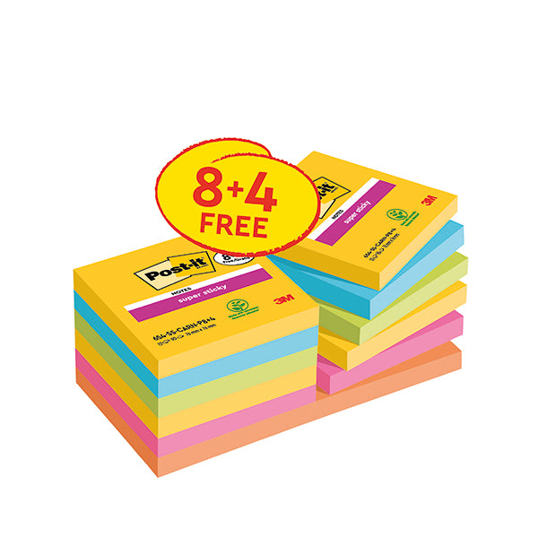 Post-it Super Sticky Notes Carnival 76x76 90 Pack 8 x4 FOC — Parkem