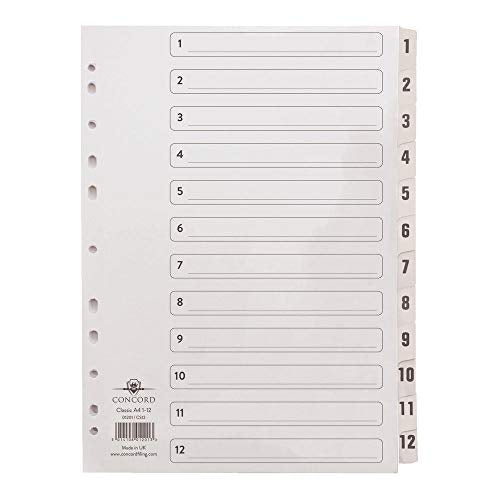 Concord Classic Index Mylar-reinforced Punched 4 Holes 1-12 A4 White R ...