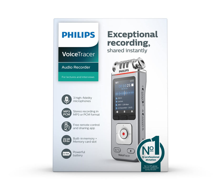 Philips Dictation DVT4110 VoiceTracer Audio Recorder 8GB Memory Chrome — Parkem